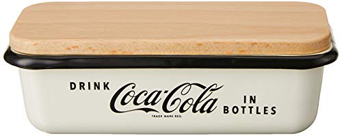 TableCraft's Coca-Cola Enamel Butter Dish with Lid 6.5 x 3 x 2.25", White