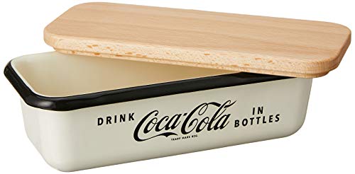 TableCraft's Coca-Cola Enamel Butter Dish with Lid 6.5 x 3 x 2.25", White