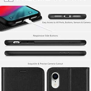 TUCCH iPhone XR Wallet Case, iPhone XR Case, Premium PU Leather Flip Cover [Shockproof TPU Shell] with Stand RFID Blocking Credit Card Slot Wireless Charging Compatible with iPhone XR 6.1, Black