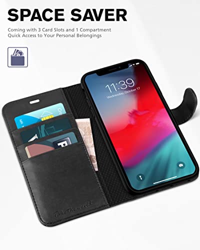 TUCCH iPhone XR Wallet Case, iPhone XR Case, Premium PU Leather Flip Cover [Shockproof TPU Shell] with Stand RFID Blocking Credit Card Slot Wireless Charging Compatible with iPhone XR 6.1, Black