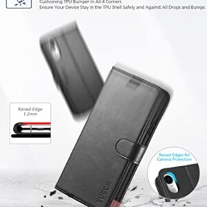 TUCCH iPhone XR Wallet Case, iPhone XR Case, Premium PU Leather Flip Cover [Shockproof TPU Shell] with Stand RFID Blocking Credit Card Slot Wireless Charging Compatible with iPhone XR 6.1, Black