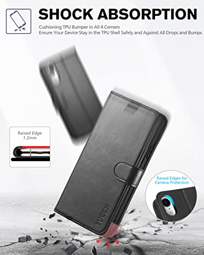 TUCCH iPhone XR Wallet Case, iPhone XR Case, Premium PU Leather Flip Cover [Shockproof TPU Shell] with Stand RFID Blocking Credit Card Slot Wireless Charging Compatible with iPhone XR 6.1, Black