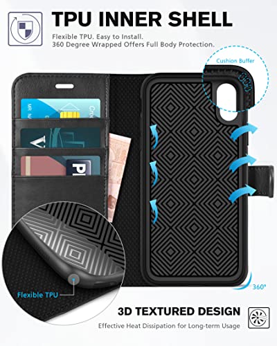 TUCCH iPhone XR Wallet Case, iPhone XR Case, Premium PU Leather Flip Cover [Shockproof TPU Shell] with Stand RFID Blocking Credit Card Slot Wireless Charging Compatible with iPhone XR 6.1, Black