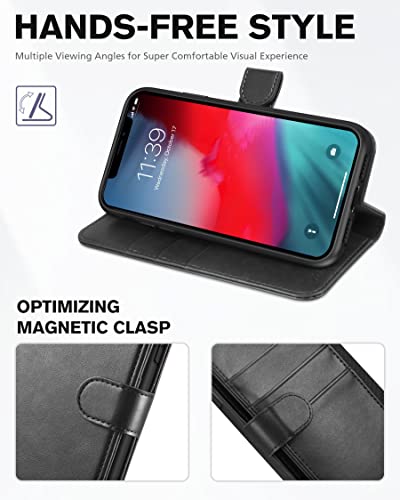 TUCCH iPhone XR Wallet Case, iPhone XR Case, Premium PU Leather Flip Cover [Shockproof TPU Shell] with Stand RFID Blocking Credit Card Slot Wireless Charging Compatible with iPhone XR 6.1, Black