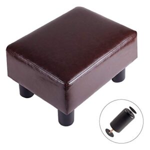 SCRIPTRACT 16" Small Footstool PU Leather Ottoman Footrest Modern Home Living Room Bedroom Rectangular Stool with Padded Seat (Brown)