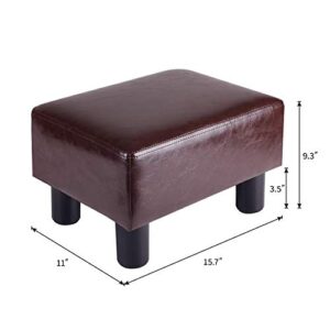 SCRIPTRACT 16" Small Footstool PU Leather Ottoman Footrest Modern Home Living Room Bedroom Rectangular Stool with Padded Seat (Brown)