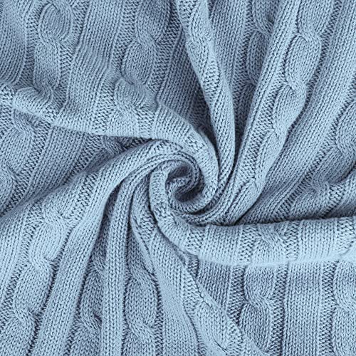 uxcell 100% Cotton Knitted Throw Blanket for Sofa and Couch Soft Lightweight Cable Knit Blanket Home Decors Blanket, Columbia Blue 50" x 60"