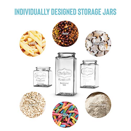 Glass Storage Jars by KooK, 3 Different Sizes, Great for Cereal, Rice, Cookies, Candy, Nuts, Flour, Sugar, Pasta, Large, Medium, Small, Set of 3