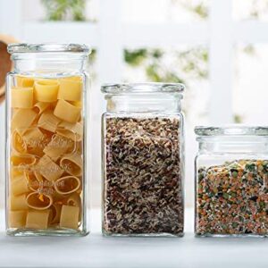 Glass Storage Jars by KooK, 3 Different Sizes, Great for Cereal, Rice, Cookies, Candy, Nuts, Flour, Sugar, Pasta, Large, Medium, Small, Set of 3