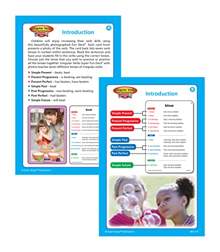 Super Duper Publications | Irregular Verbs in Sentences Photo Fun Deck Flash Cards | Educational Learning Resource for Children