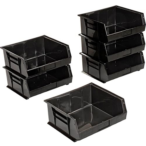 Global Industrial Plastic Stacking Bin 16-1/2 x 14-3/4 x 7, Black, Lot of 6