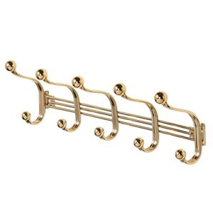 mDesign Decorative Closet Over Door or Wall Mount 10 Hook Metal Storage Organizer Rack for Coats, Hoodies, Hats, Scarves, Purses, Leashes, Bath Towels, Robes - Hyde Collection - Soft Brass