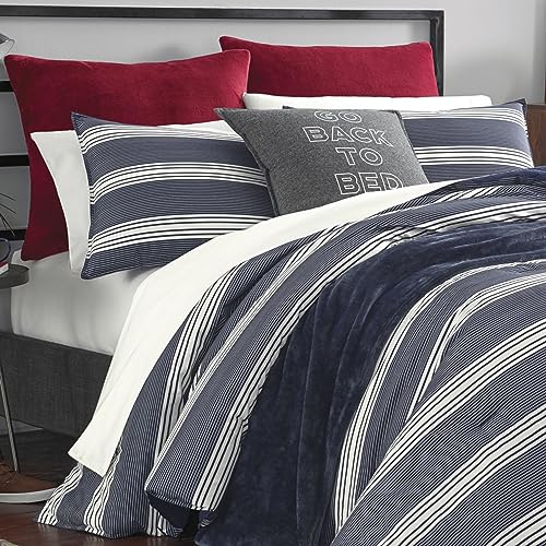 Nautica Home | Craver Collection | 100% Cotton Cozy & Soft, Durable & Breathable Striped Comforter & Matching Sham(s), Queen, Navy/White