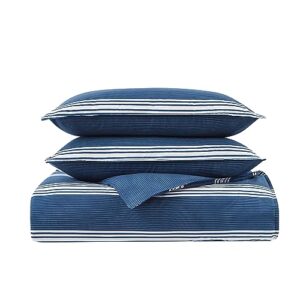 Nautica Home | Craver Collection | 100% Cotton Cozy & Soft, Durable & Breathable Striped Comforter & Matching Sham(s), Queen, Navy/White