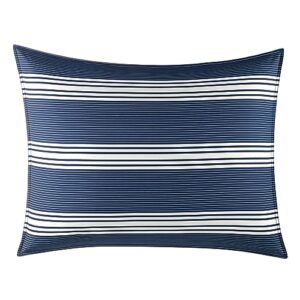 Nautica Home | Craver Collection | 100% Cotton Cozy & Soft, Durable & Breathable Striped Comforter & Matching Sham(s), Queen, Navy/White