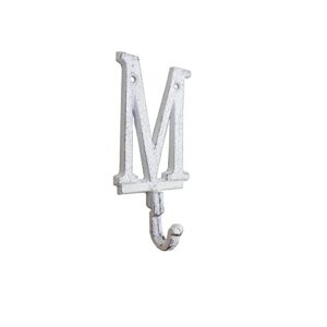 hampton nautical whitewashed cast iron letter m alphabet wall hook 6" - vintage wall decor - cas