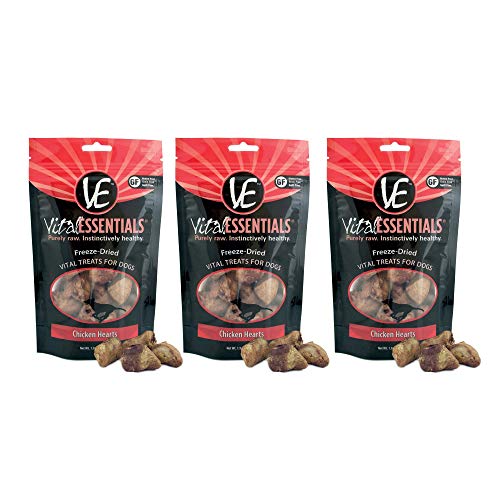 Vital Essentials Freeze-Dried Chicken Hearts Dog Treats 100% USA Made Healthy Treat for Your Furry Friend Great for Training Travel Treating All Natural Premium One Ingredient 3 Pack - 1.9 oz Each