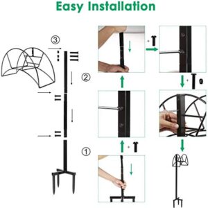 TomCare Garden Hose Holder Detachable Metal Water Hose Holder Hose Hanger Heavy Duty Free Standing Hose Storage Stand for Outside Yard, Black