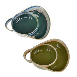 roe & moe stoneware soup & side bowls set of 2 (olive green & dark teal)