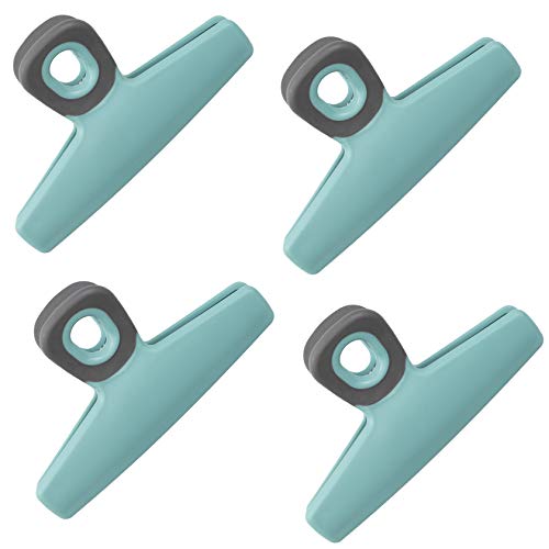 COOK WITH COLOR Food Clips - Chip Bag Clips Set of 4, 5 Inches Wide Heavy Duty Chip Clips, Large Bag Clips for Food Storage with Air Tight Seal Grip for Bread Bags, Snack Bags and Food Bags - (Teal)