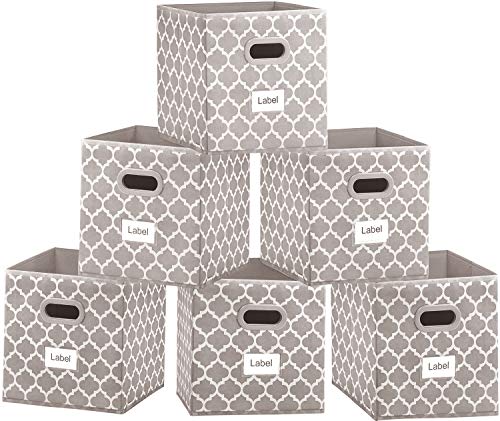 homyfort 11 Inch Cube Storage Organizer Bins-Foldable Fabric Storage Cubes Bin Container Box with 2 Plastic Handles for Boys,Girls,Nusery,Clothes,Pantry Closet,Shelf,Kids Room Set of 6 (Light Coffee)