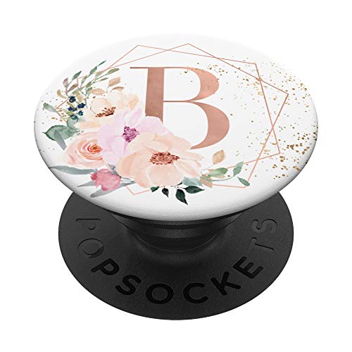 Rose Blush Pink Flowers White Monogram with letter B PopSockets PopGrip: Swappable Grip for Phones & Tablets