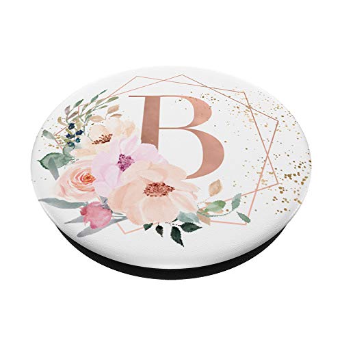 Rose Blush Pink Flowers White Monogram with letter B PopSockets PopGrip: Swappable Grip for Phones & Tablets