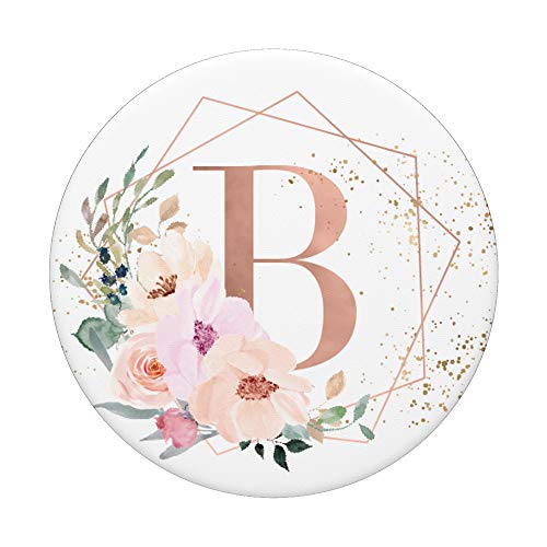 Rose Blush Pink Flowers White Monogram with letter B PopSockets PopGrip: Swappable Grip for Phones & Tablets