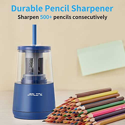 JARLINK Electric Pencil Sharpener, Heavy-Duty Helical Blade to Fast Sharpen, Auto Stop for No.2/Colored Pencils(6-8mm), USB/Battery Operated in School Classroom/Office/Home (Blue)