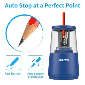 JARLINK Electric Pencil Sharpener, Heavy-Duty Helical Blade to Fast Sharpen, Auto Stop for No.2/Colored Pencils(6-8mm), USB/Battery Operated in School Classroom/Office/Home (Blue)