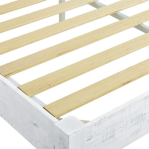 MUSEHOMEINC Solid Wood Platform Bed Frame Rustic Style ,Mattress Foundation(no boxspring Needed), White Washed Finish,Queen