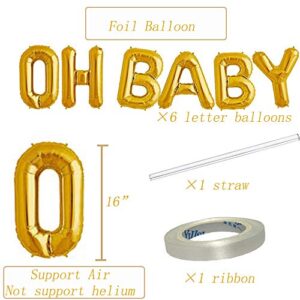 Tellpet OH BABY Letter Balloons, Baby Shower Party Decorations Decor Supplies, Gold, 16 Inch