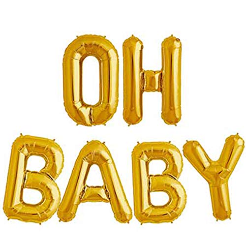 Tellpet OH BABY Letter Balloons, Baby Shower Party Decorations Decor Supplies, Gold, 16 Inch