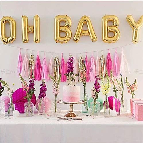 Tellpet OH BABY Letter Balloons, Baby Shower Party Decorations Decor Supplies, Gold, 16 Inch