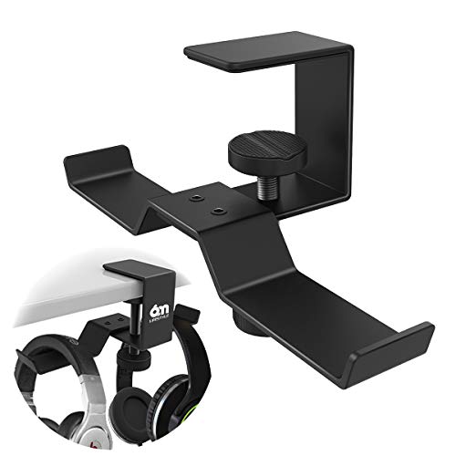 Under Desk Dual Headphone Hanger, 6amLifestyle Metal Headset Stand Gaming Earphone Holder Universal Clamp on Desk Hanger Hook for All Headsets, Black (Patent)