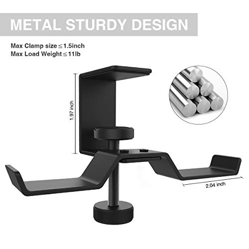 Under Desk Dual Headphone Hanger, 6amLifestyle Metal Headset Stand Gaming Earphone Holder Universal Clamp on Desk Hanger Hook for All Headsets, Black (Patent)