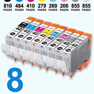 Compatible CLI-42 Ink Cartridges Replacement for Canon CLI-42 CLI42 Pixma PRO-100 Ink Work for Pixma Pro100 Printer, (8 Combo Pack, C42BK C42C C42M C42Y C42PC C42PM C42GY C42LGY)