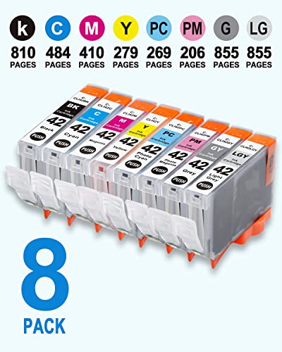 Compatible CLI-42 Ink Cartridges Replacement for Canon CLI-42 CLI42 Pixma PRO-100 Ink Work for Pixma Pro100 Printer, (8 Combo Pack, C42BK C42C C42M C42Y C42PC C42PM C42GY C42LGY)