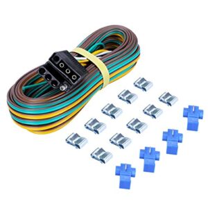 czc auto trailer wiring harness kit 4-way wishbone style y style 18awg pure copper core color coded wire with standard 4-pin flat plug connector, 4' female and 25' male for 12v trailer boat