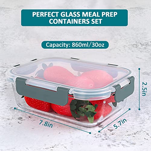 M MCIRCO [5-Packs, 30 Oz] Glass Meal Prep Containers with Snap Locking Lids Glass Food Containers,Airtight Lunch Container,Microwave, Oven, Freezer and Dishwasher