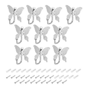 uxcell 10pcs wall mounted hook robe hooks butterfly style single clothes hanger, zinc alloy, silver