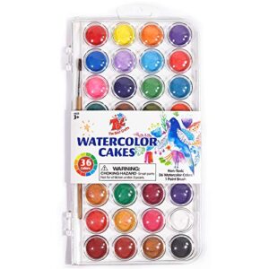 tbc the best crafts 36 colors watercolor paint set, portable travel watercolor pan set with paint brush, student quality watercolor cake for kids