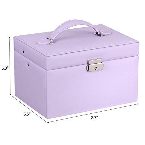 BEWISHOME Girls Jewelry Box Jewelry Organizer with Lock Mirror Jewelry Display Storage Case Holder Portable Travel Case for Women Girls Kids Purple SSH77P