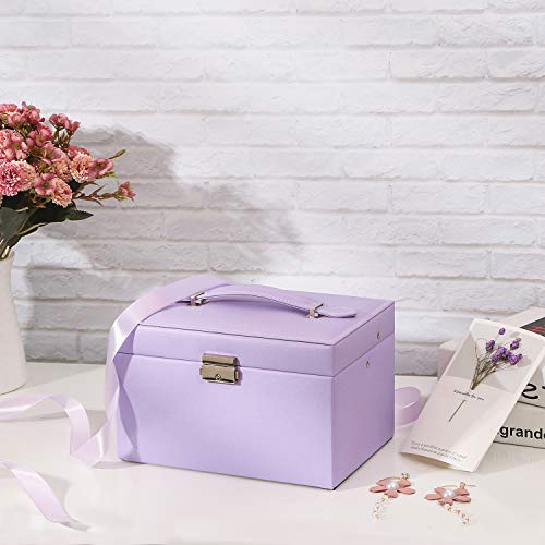 BEWISHOME Girls Jewelry Box Jewelry Organizer with Lock Mirror Jewelry Display Storage Case Holder Portable Travel Case for Women Girls Kids Purple SSH77P