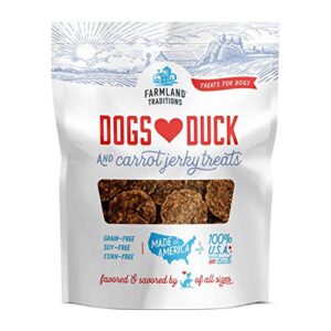 farmland traditions filler free dogs love duck & carrot premium jerky treats, 5 oz.