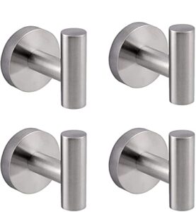 woooow modern 304 stainless steel single prong round, wall robe hook brushed nickel, 4-pack