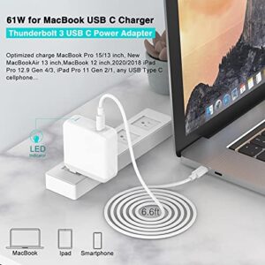 SZPOWER 61W USB C Charger Power Adapter for MacBook Pro 13, 14, 15, 16 inch 2022, 2020, 2019, 2018, New MacBook Air 13 inch, Thunderbolt 3 Laptop Power Supply Type C, LED,6.6ft USB-C to C Cable