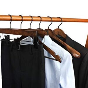 TOPIA HANGER Pants Hangers, Wooden Skirt Hangers with Adjustable Metal Clips, Premium Retro Finish and 360°Swivel Black Hook, Jean Hangers for Closet,10 Pack, CT03A