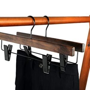 TOPIA HANGER Pants Hangers, Wooden Skirt Hangers with Adjustable Metal Clips, Premium Retro Finish and 360°Swivel Black Hook, Jean Hangers for Closet,10 Pack, CT03A