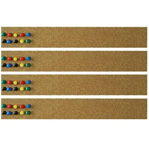 lockways cork bulletin bar strip set 4 pieces, 2 x 15 inch, frameless cork board memo strip for office, school, home holiday décor